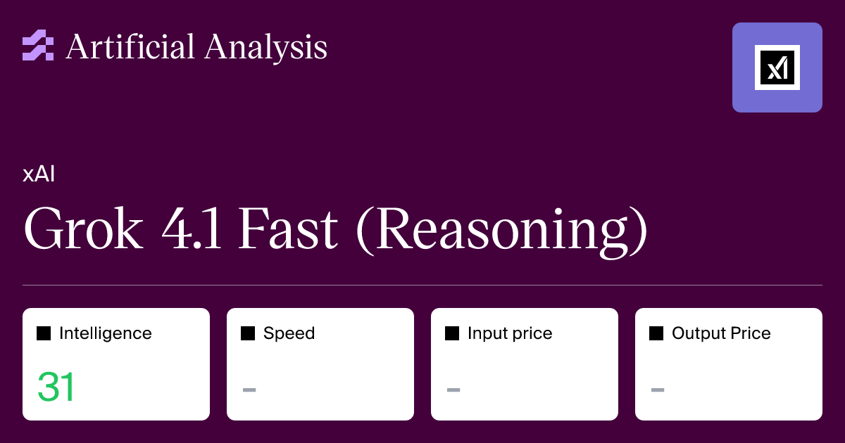 Grok 4.1 Fast - Intelligence, Performance & Price Analysis
